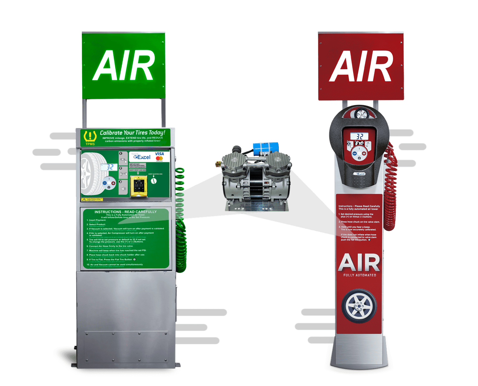 Twin-Headed Rocking Piston | Air Compressor - Excel Tire Gauge